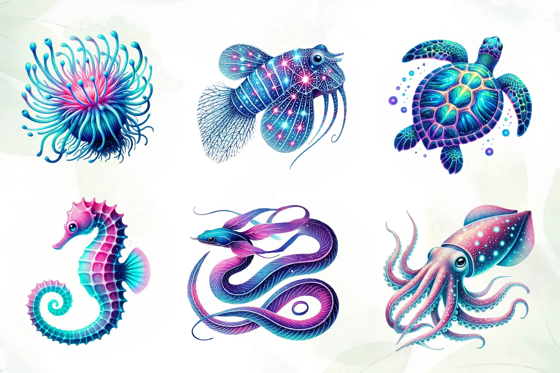 Bioluminescent Sea Animal Cliparts Clipart Bundle
