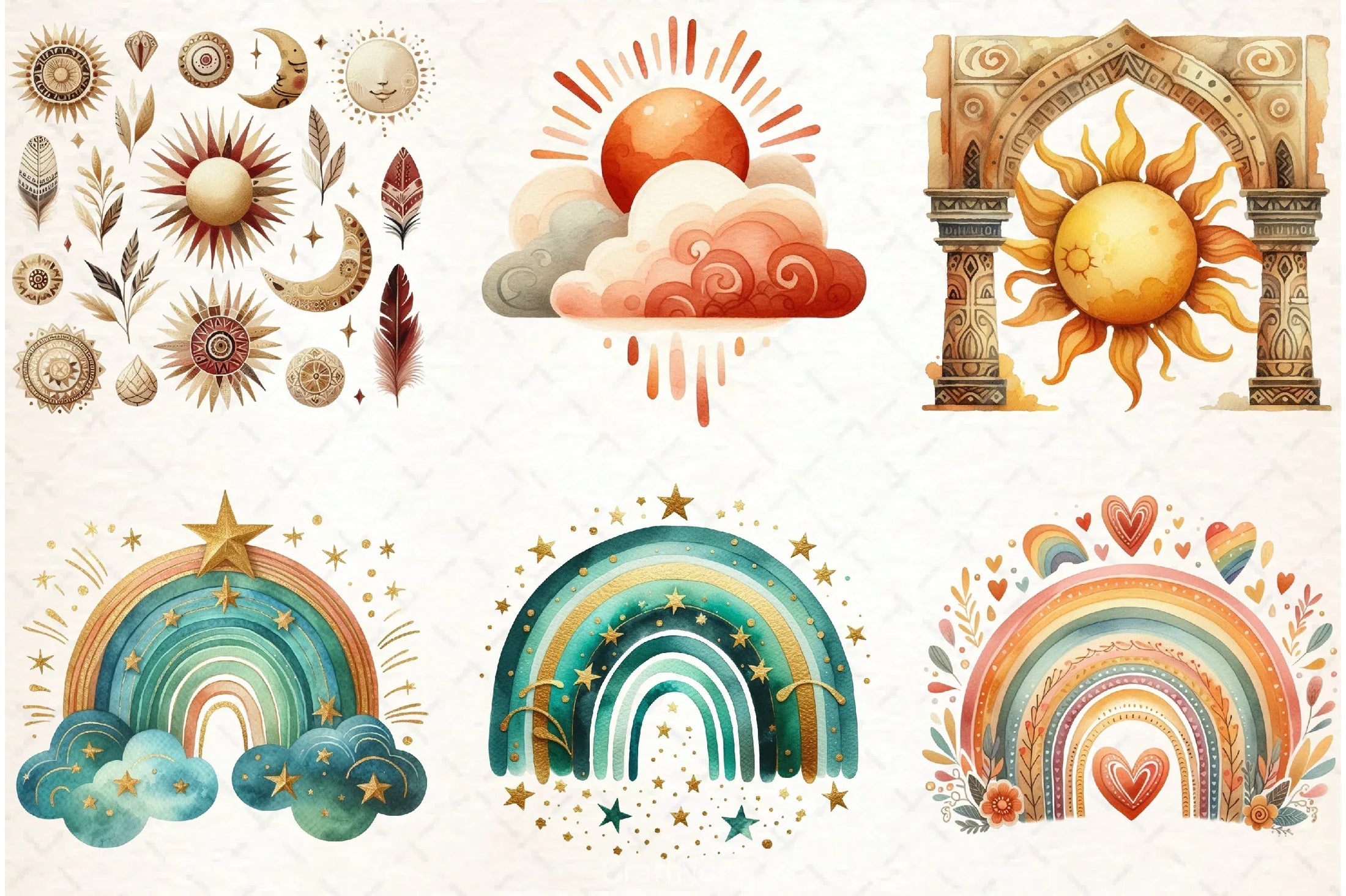 Boho Rainbow Clipart Bundle